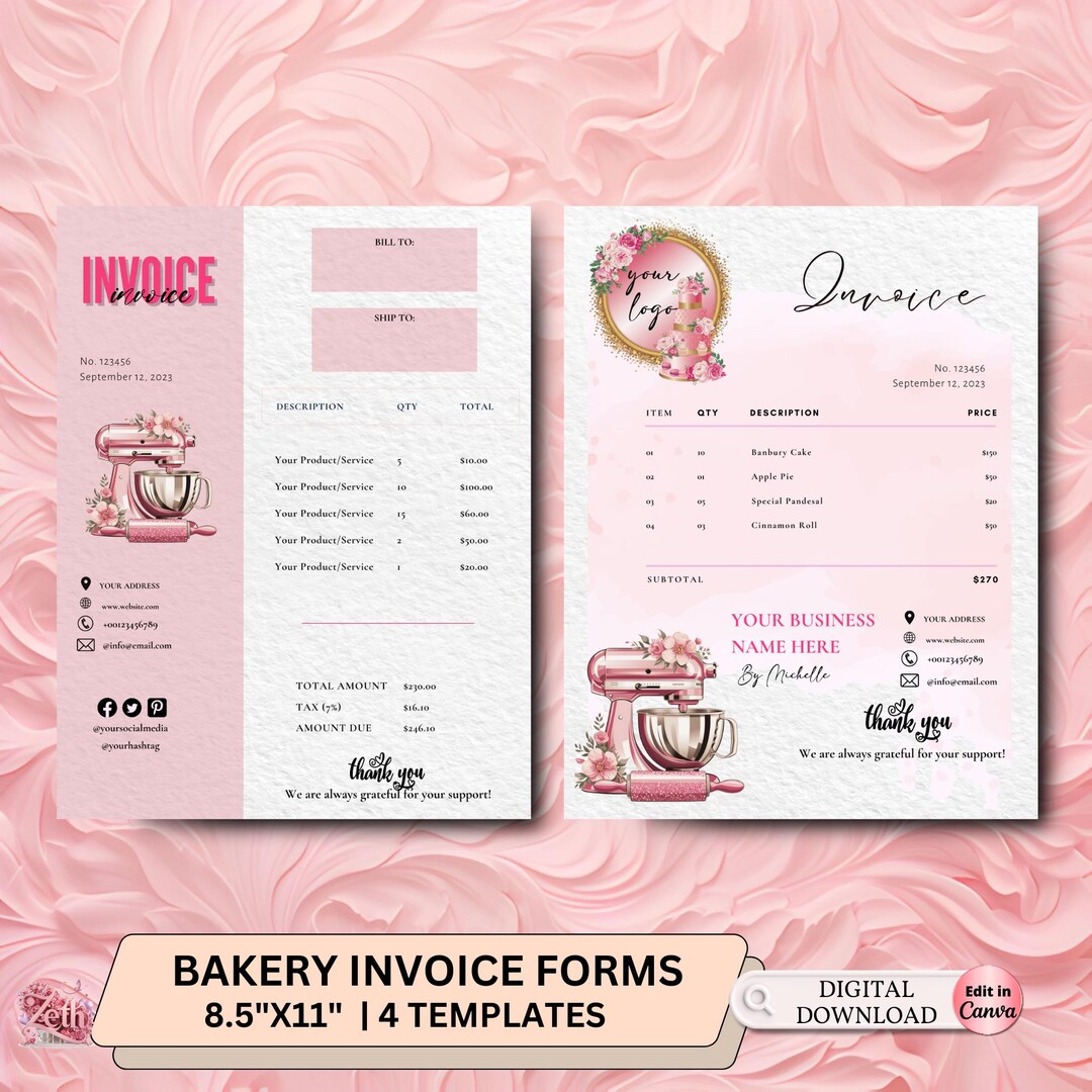 Cake Invoice Template Editable, Custom Order Form Printable for Small ...