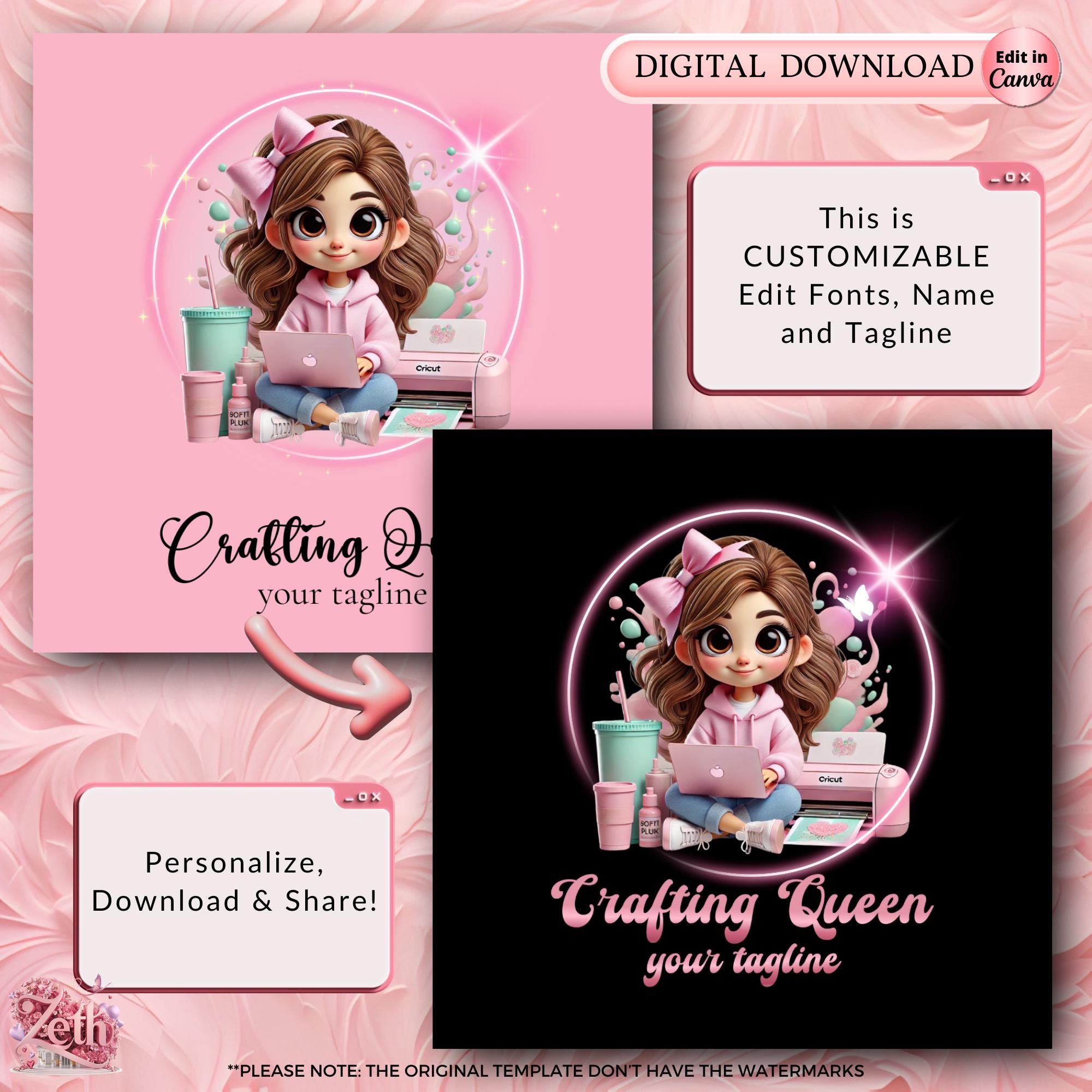 Pink Crafting Logo, Crafting Queen Logo Primate T-shirt Design Business ...