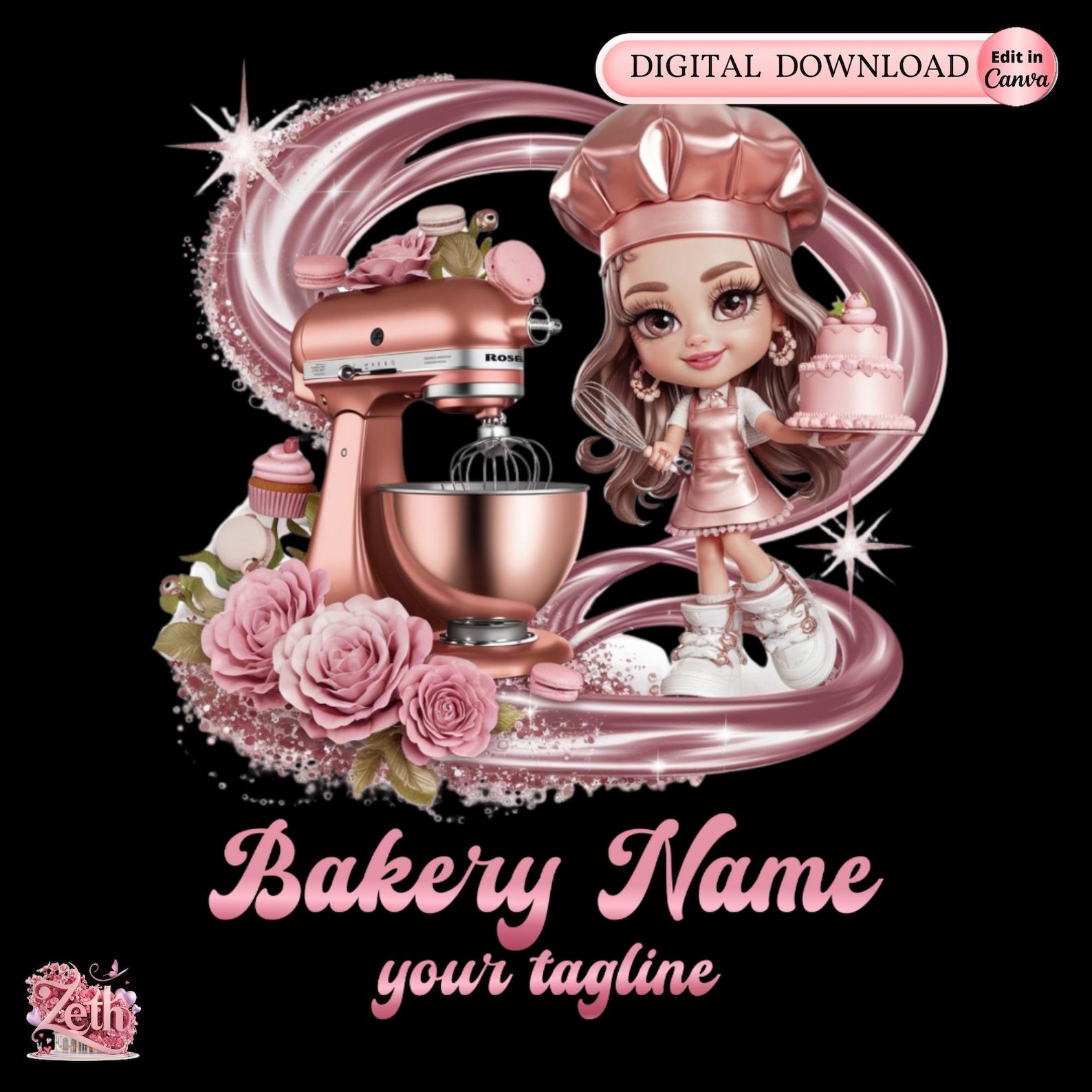 Chibi Girl Bakery Logo, Baking Logo, Stylish Custom Bakery/pastry/cake ...