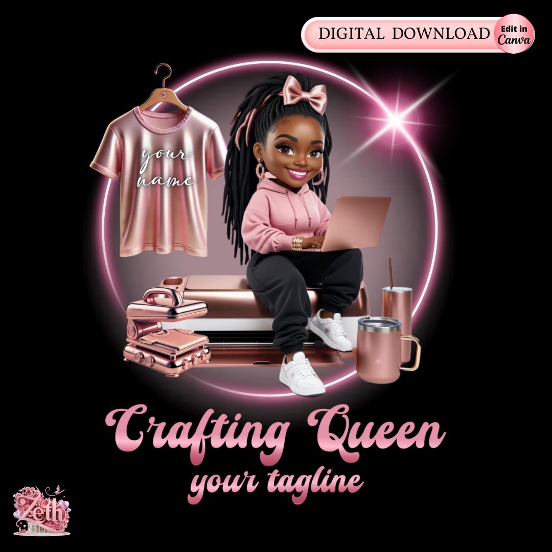 Crafting Queen Logo, Pink DIY Business Logo, Custom T-shirt Design Logo ...