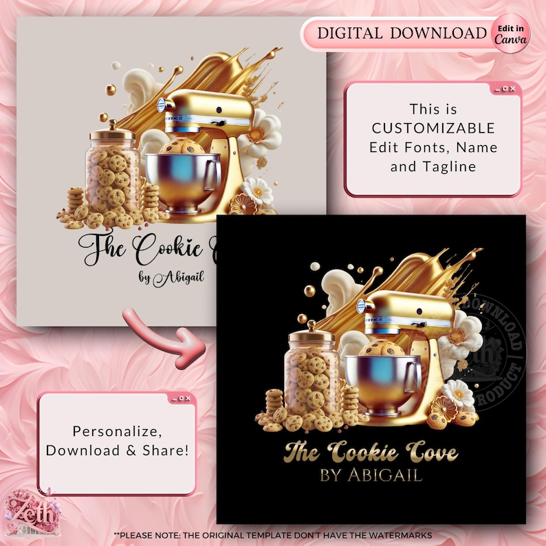 Gold Cookie Bakery Logo, Bakery Girl Logo, Cookie Catering, Sweets ...