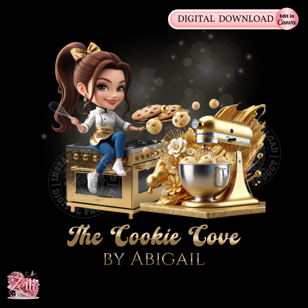 Gold Cookie Bakery Logo, Brown Hair Bakery Girl Logo, Cookie Catering ...