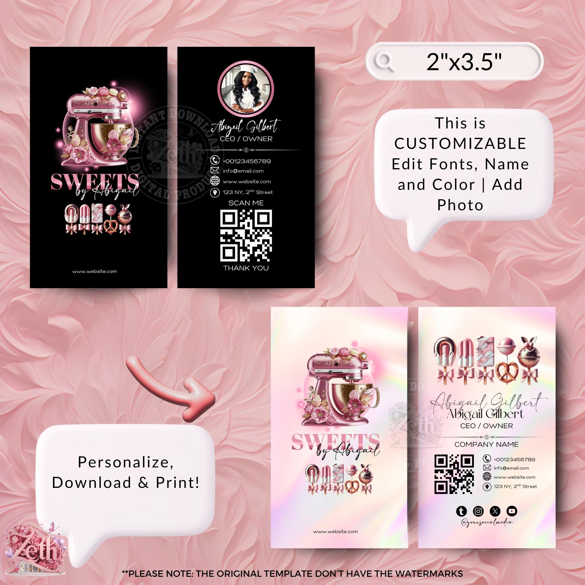 Modern Bakery Business Card, DIY Cake Logo Card Template, Editable ...
