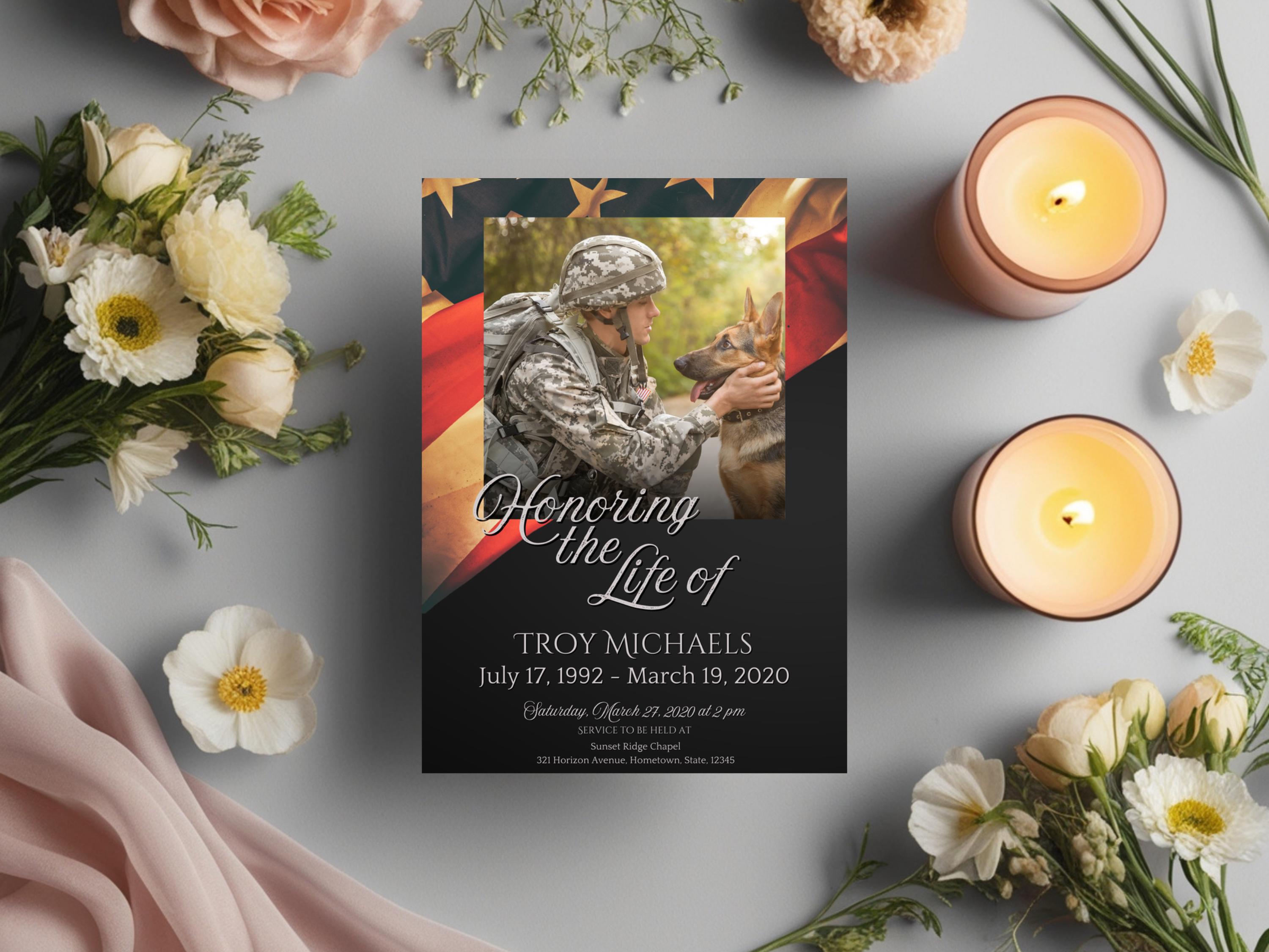Fallen Hero Funeral Announcement Card Template | Military Funeral ...