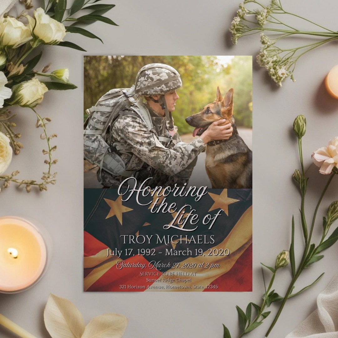 Fallen Hero Funeral Announcement Card Template | Military Funeral ...