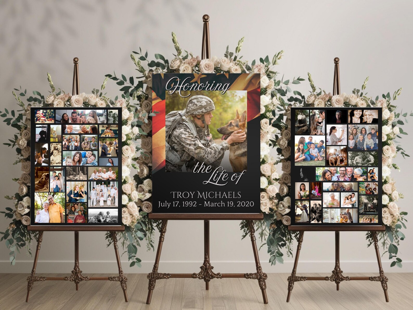Fallen Hero Celebration of Life Funeral Photo Collage Sign Set Template ...