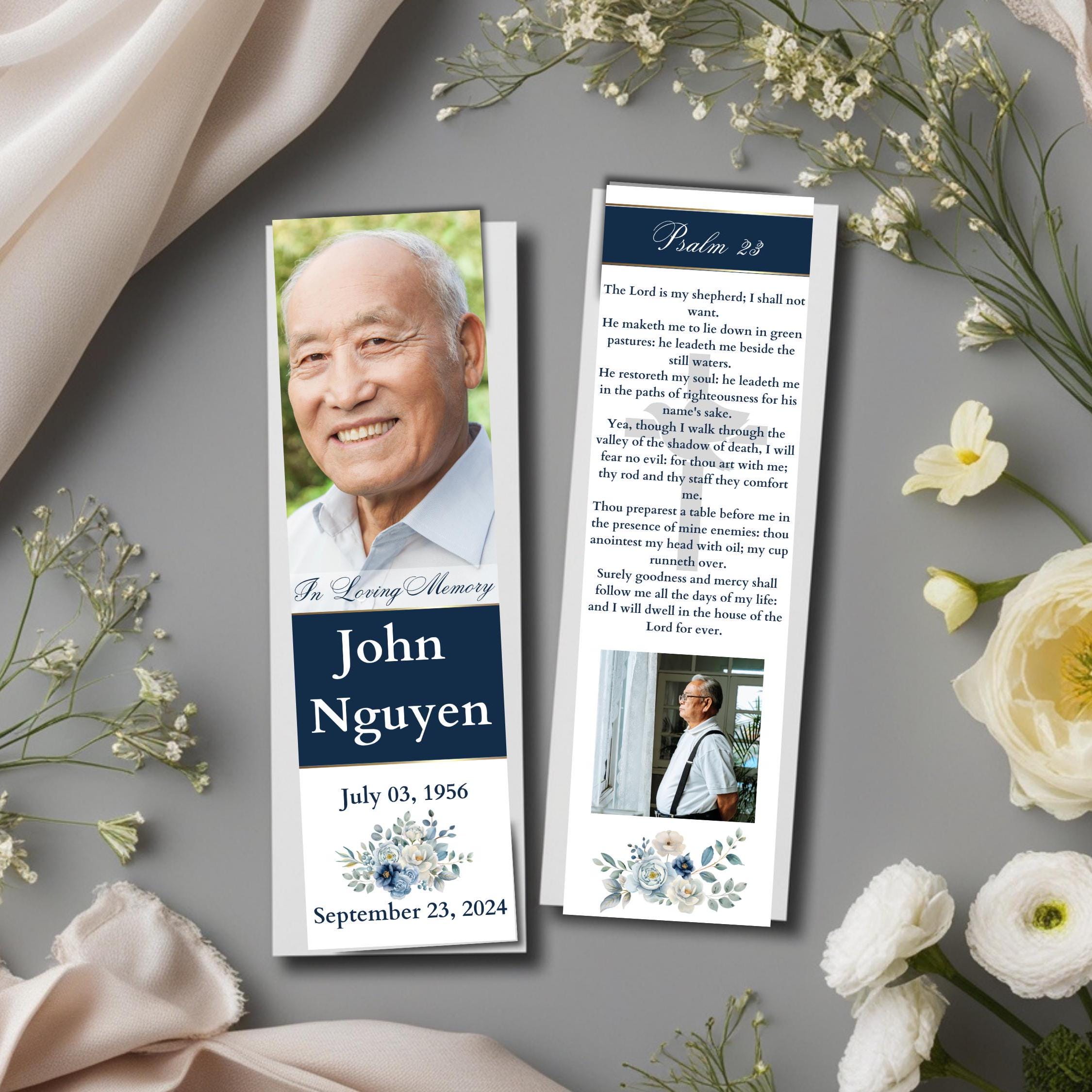 Blue Printable Funeral Bookmark Template | in Loving Memory Bookmark ...