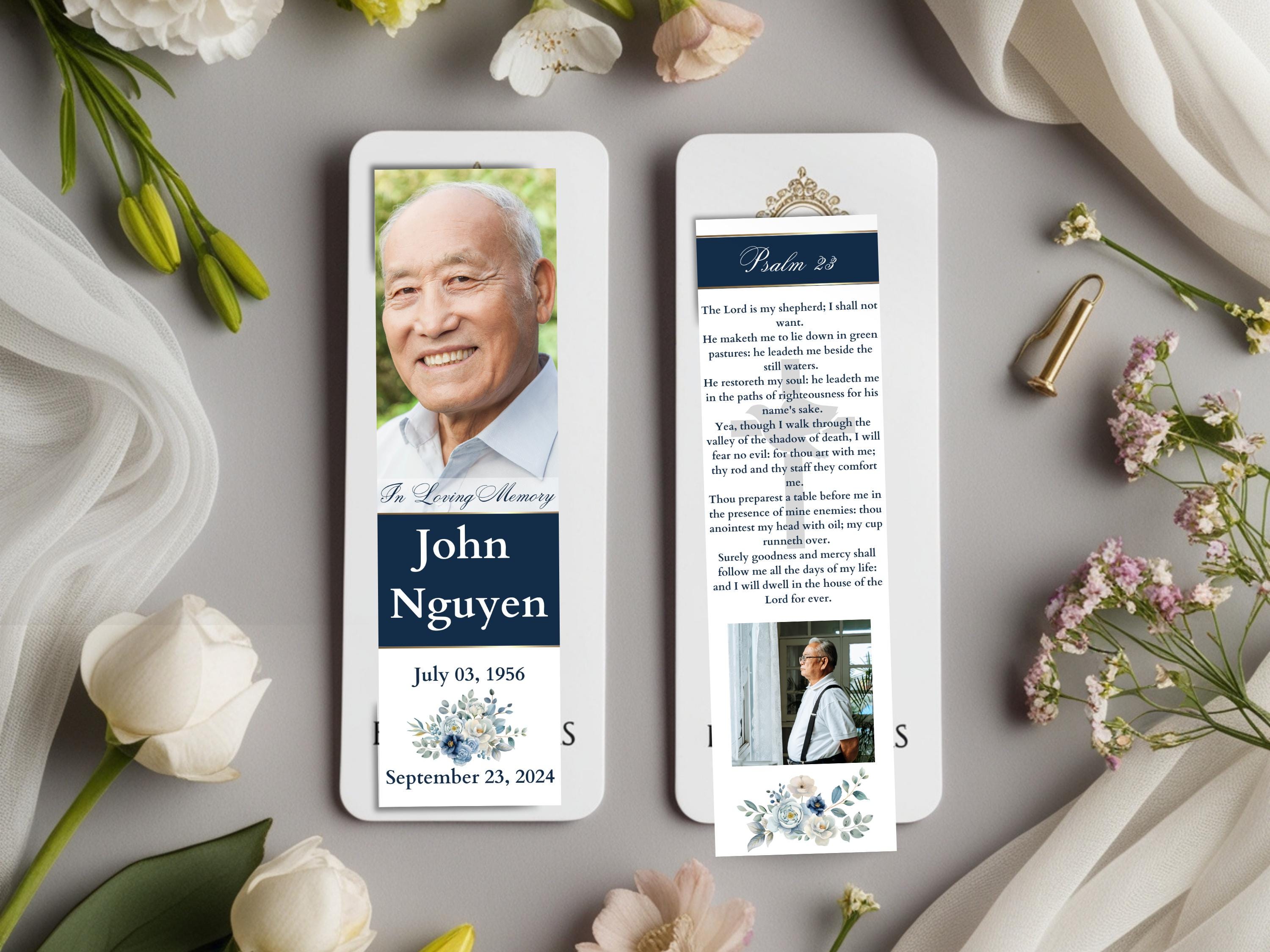 Blue Printable Funeral Bookmark Template | in Loving Memory Bookmark ...