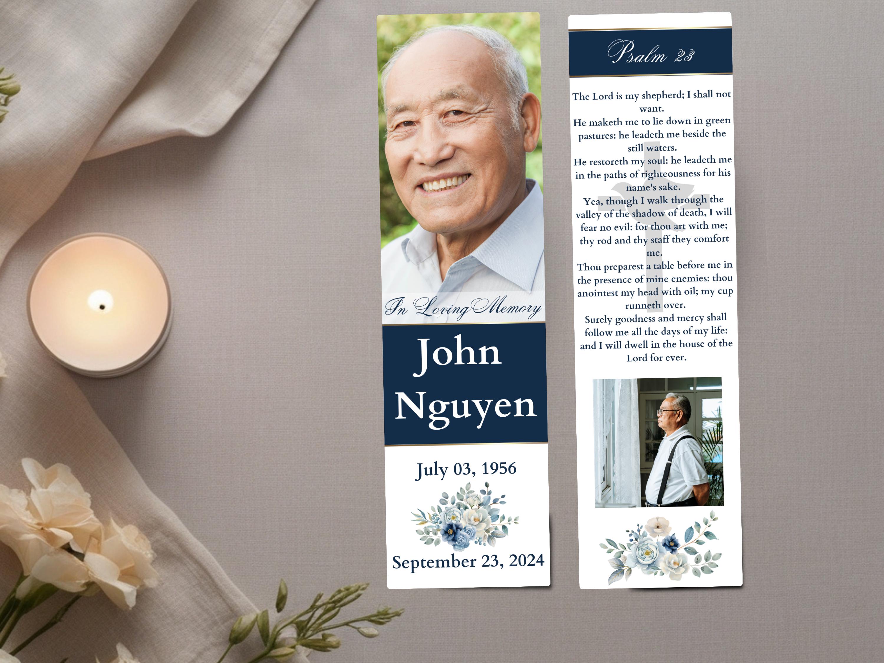 Blue Printable Funeral Bookmark Template | in Loving Memory Bookmark ...