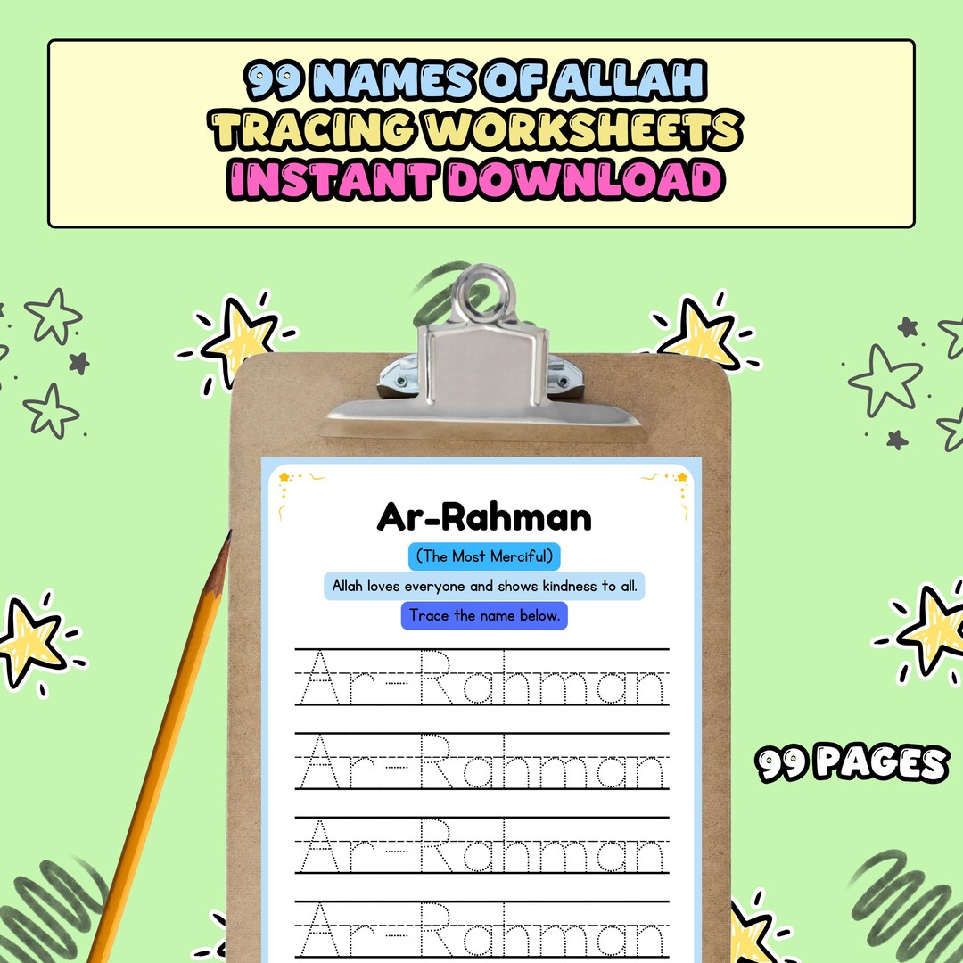 99 Names of Allah Tracing Workbook: Islamic Handwriting Practice (PDF ...