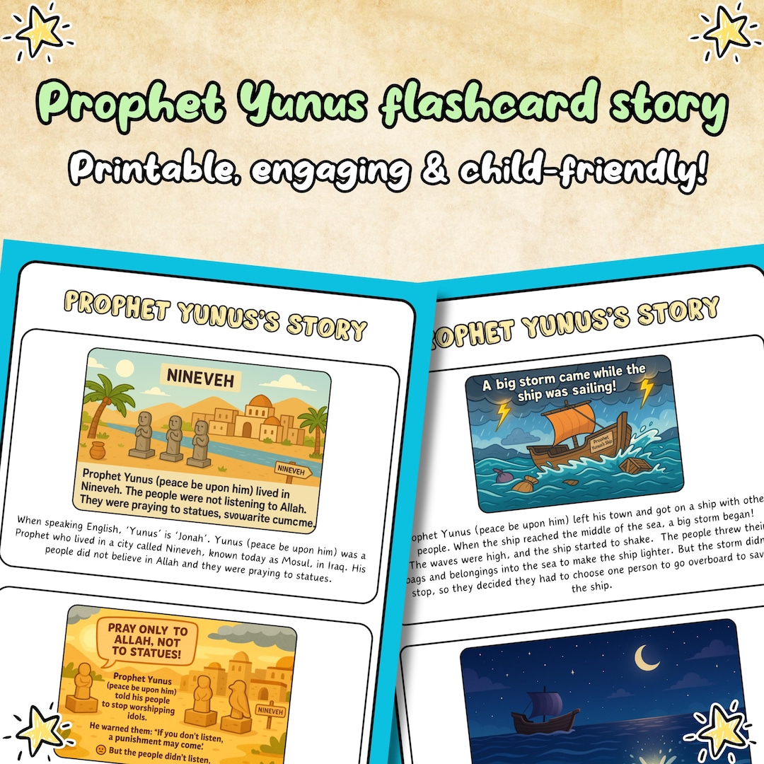 Prophet Yunus Story Islamic Flashcards for Kids | Islamic Printable PDF ...