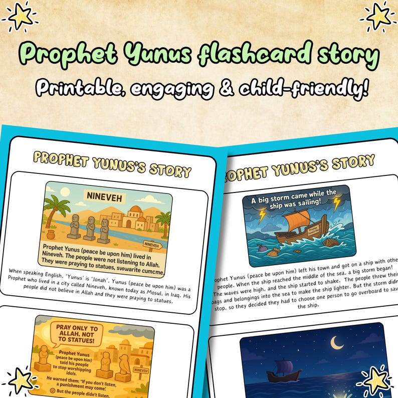 Prophet Yunus Story Flashcards: Islamic Homeschool Printable (PDF) - Etsy
