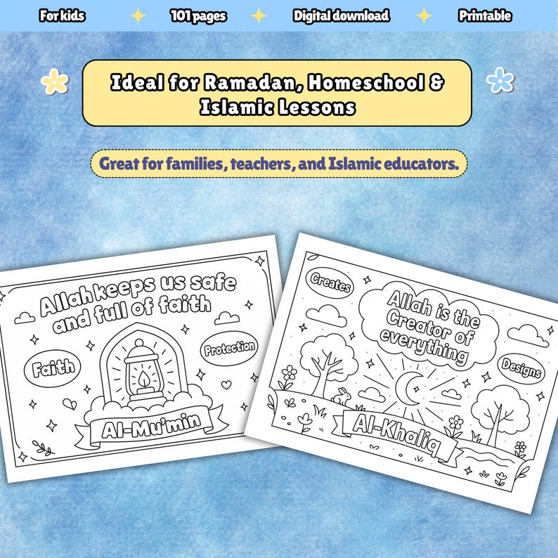 99 Names of Allah Table-top Coloring Book (landscape) | Classroom ...