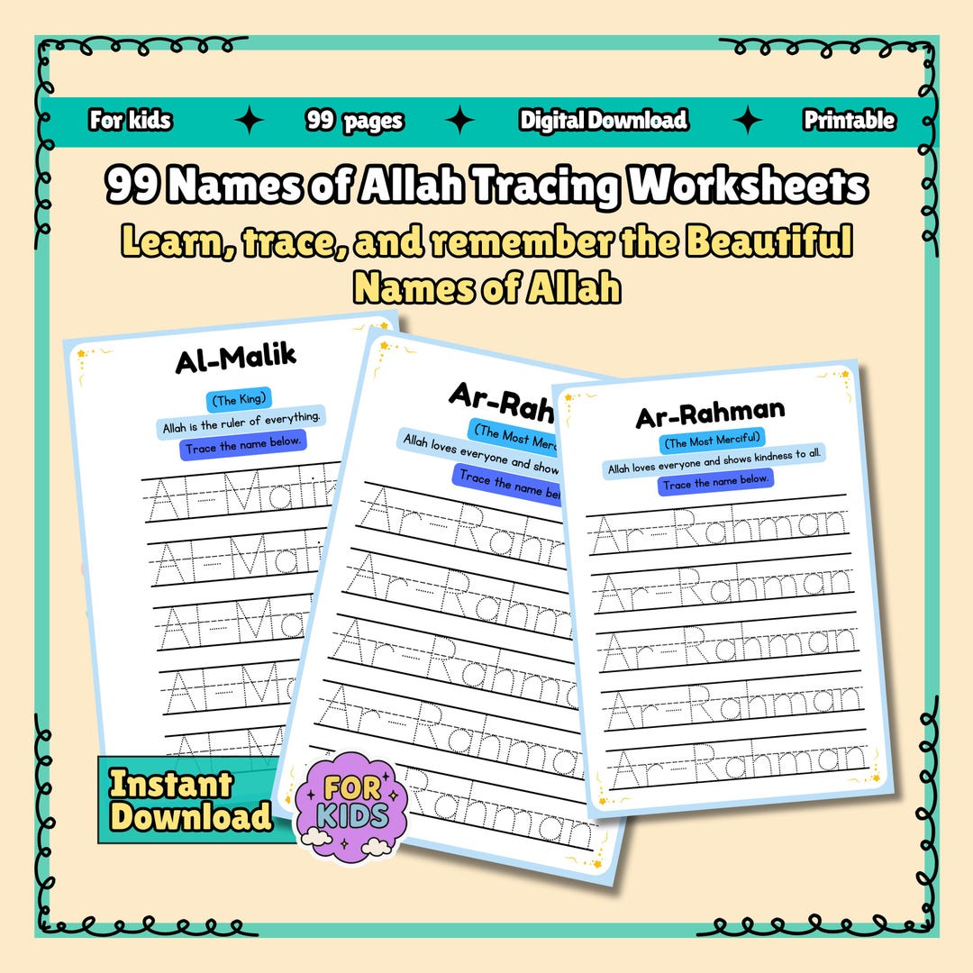 Islamic Handwriting Practice for Kids | 99 Names of Allah Tracing Book ...