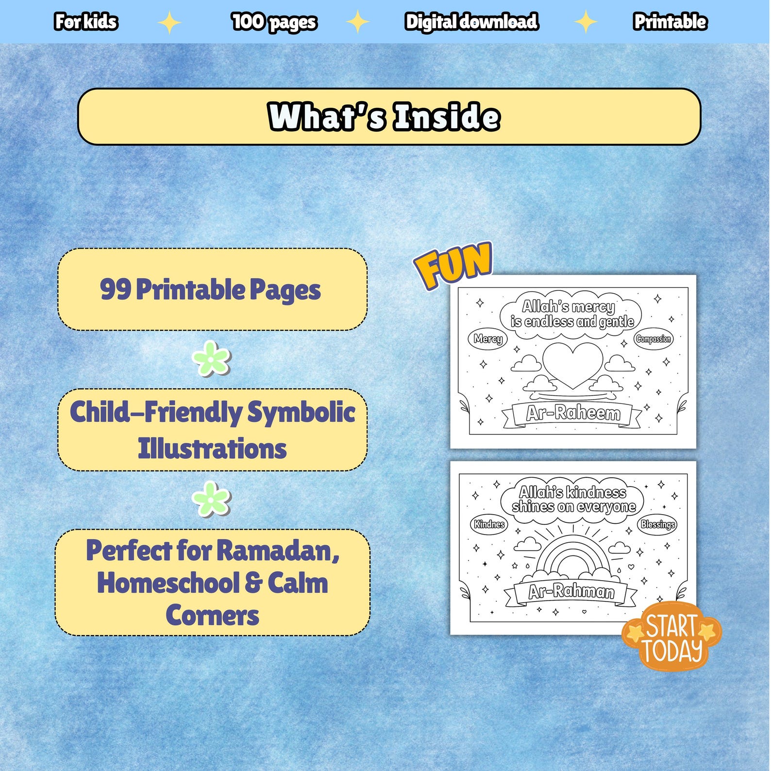99 Names of Allah Table-top Coloring Book (landscape) | Classroom ...