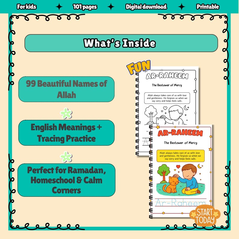 99 Names of Allah Printable Coloring Book | Islamic Activity for Kids ...