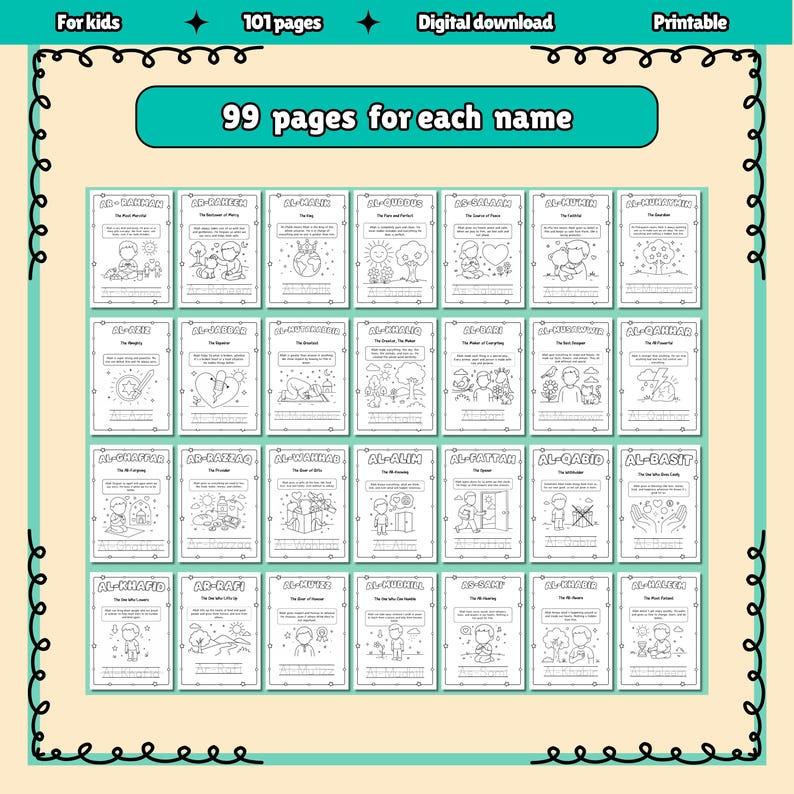 99 Names of Allah Printable Coloring Book | Islamic Activity for Kids ...
