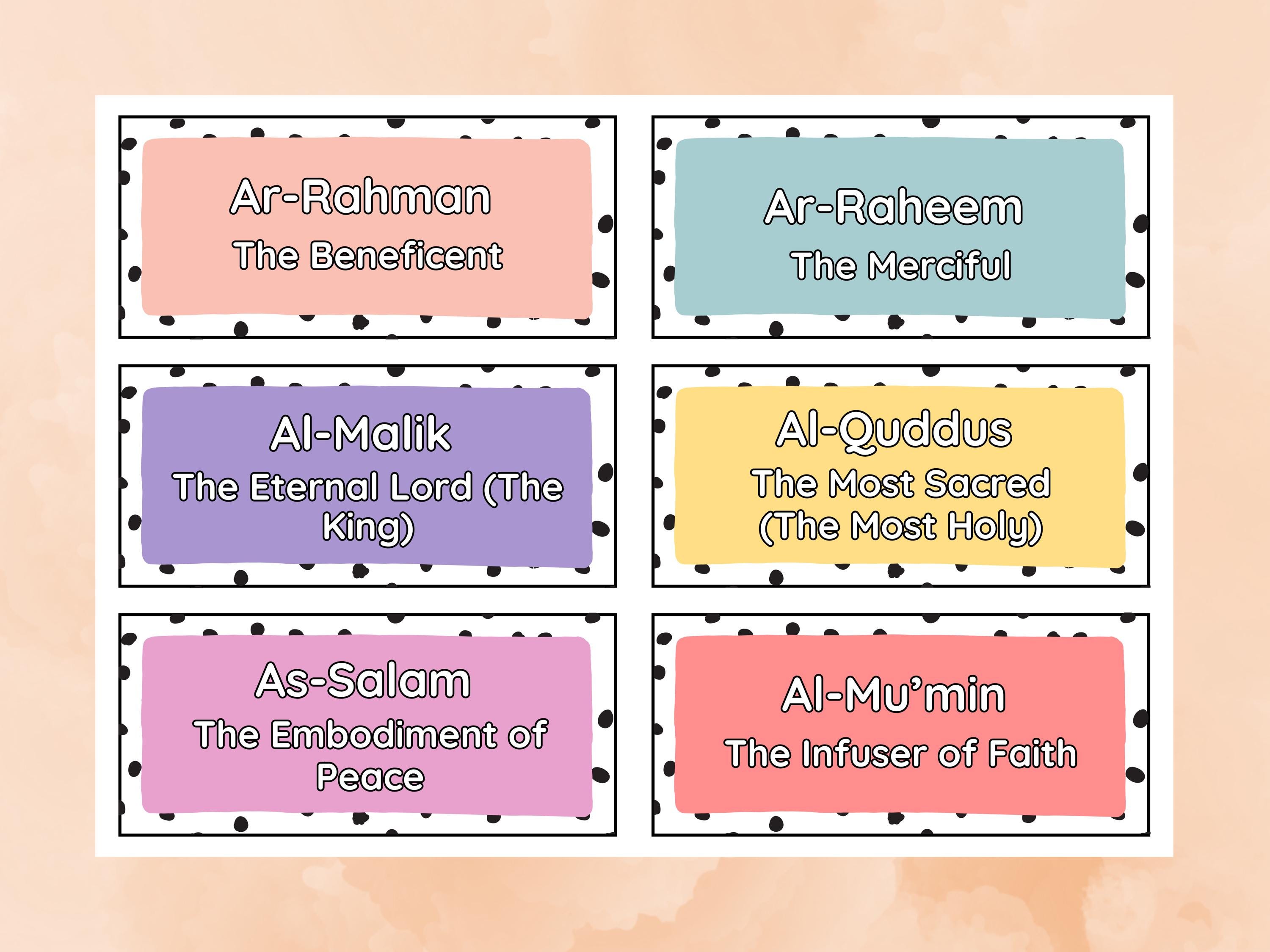 Islamic Learning Cards for Kids | 99 Names of Allah Flashcards | Muslim ...