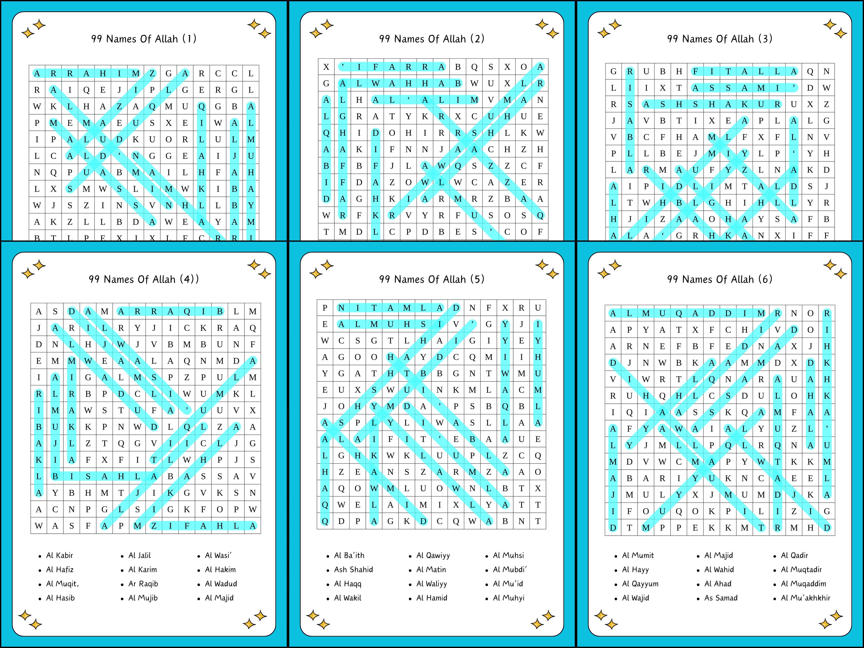 99 Names of Allah Word Search Game | Islamic Learning Activity for Kids ...