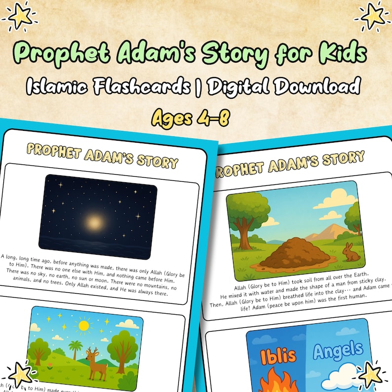 Prophet Adam Story Flashcards | Printable Islamic Story for Kids | Muslim Digital Download ...