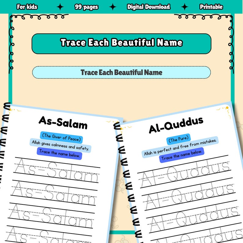 Islamic Handwriting Practice for Kids | 99 Names of Allah Tracing Book ...