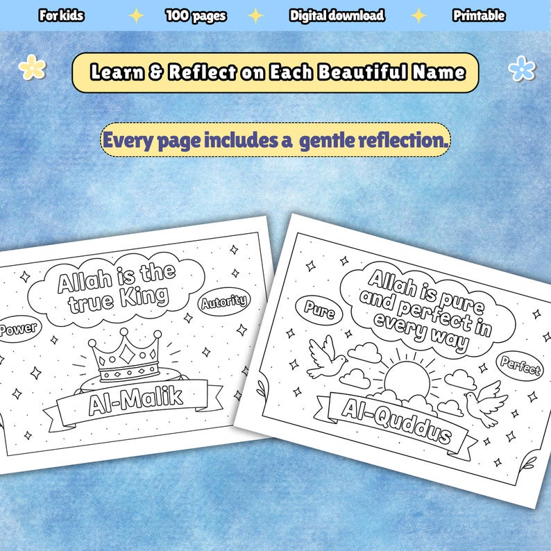 99 Names of Allah Table-top Coloring Book (landscape) | Classroom ...