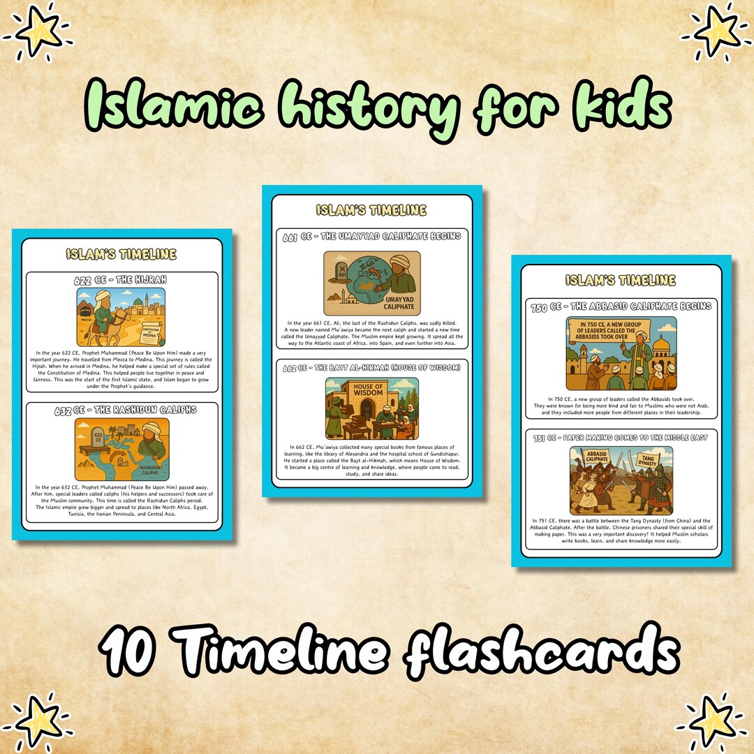 Islamic History Timeline Islamic Flashcards for Kids | Printable Islam ...