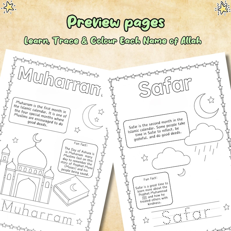 Islamic Calendar Coloring Book: Hijri Months Activity Printable (PDF ...