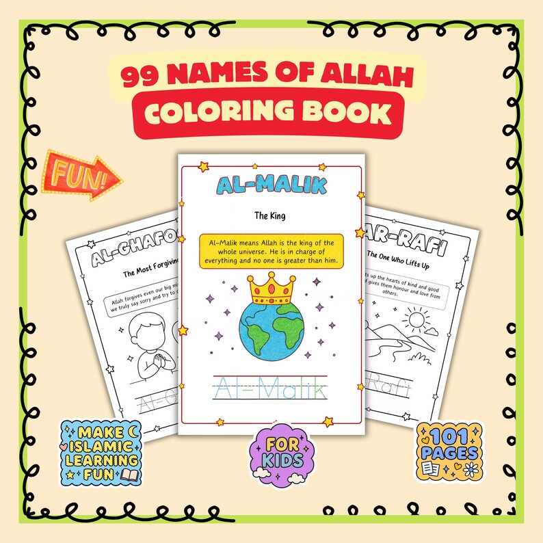 99 Names of Allah Printable Coloring Book | Islamic Activity for Kids ...