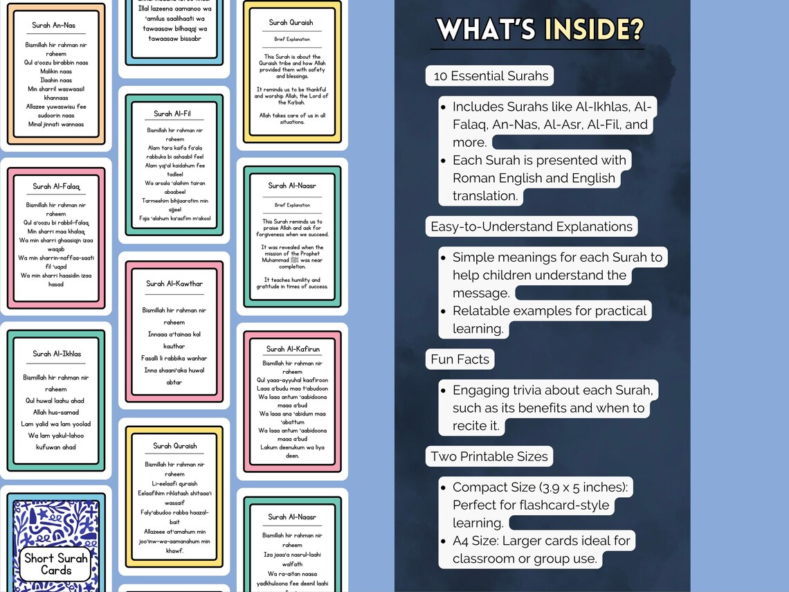 Surah Bundle Surah Cards Surah Easy Kids Surah Flashcards Surah Print ...