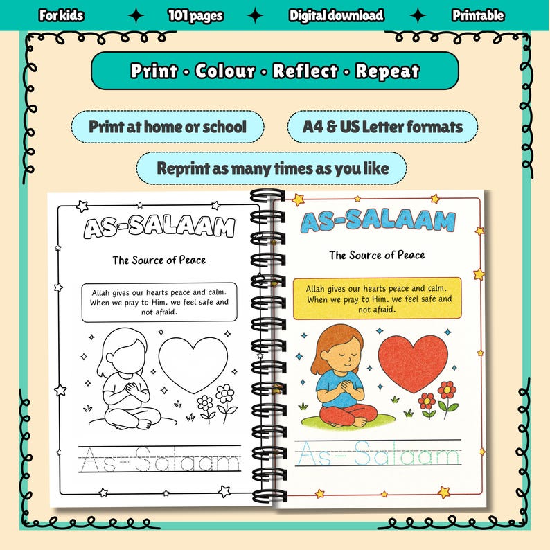 99 Names of Allah Printable Coloring Book | Islamic Activity for Kids ...