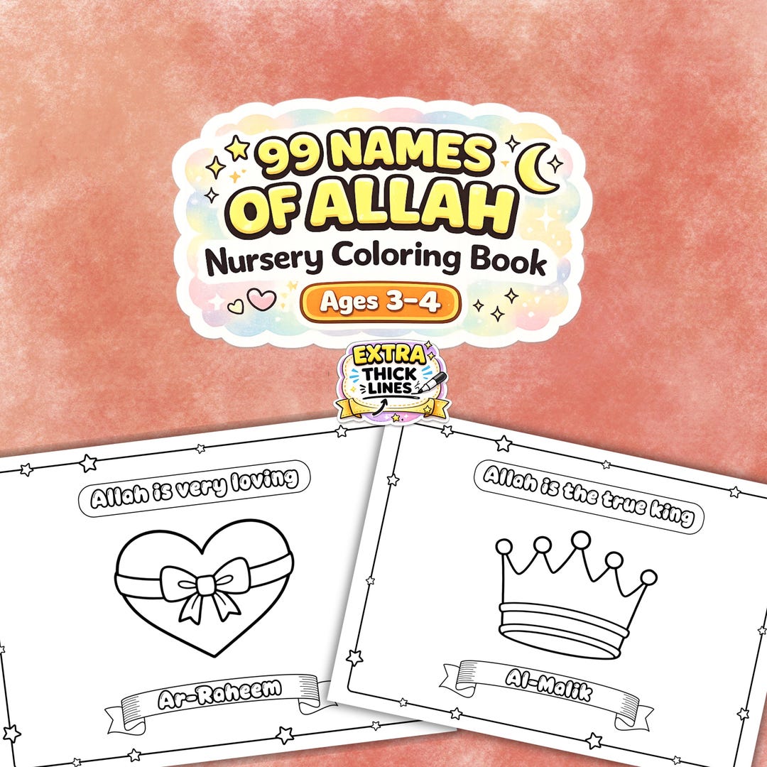 99 Names of Allah Nursery Colouring Book | Bold Easy Thick Line Pages ...