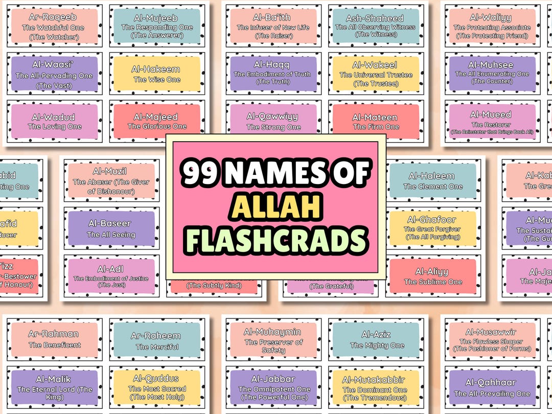 99 Names of Allah Flashcards • Allah’s Names Flashcards in Roman Arabic ...