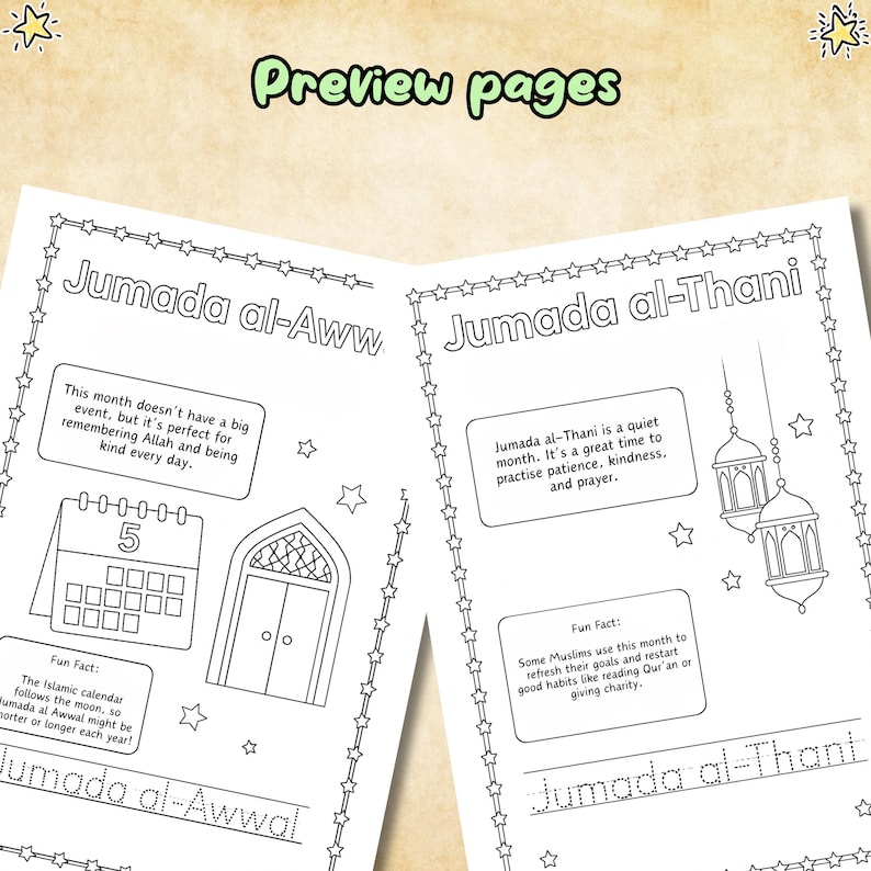 Islamic Calendar Coloring Book: Hijri Months Activity Printable (PDF ...