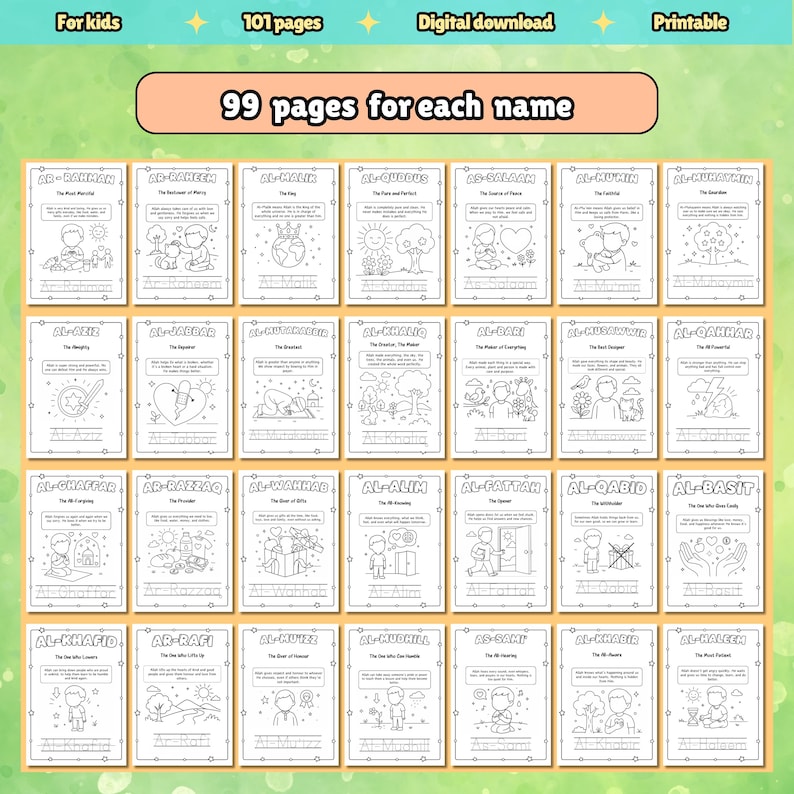 99 Names of Allah Coloring Book for Kids (ages 4–7) | Calm Islamic ...