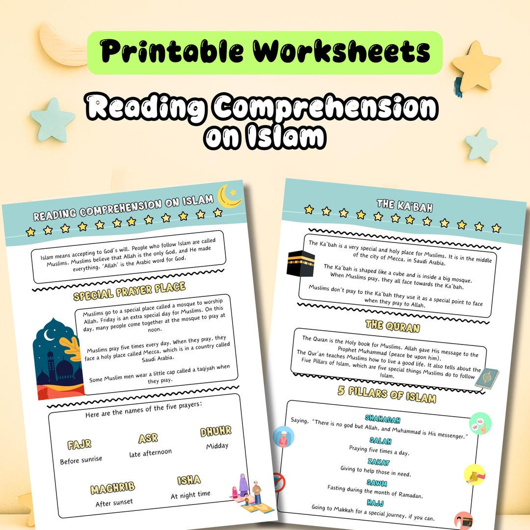 Reading Comprehension on Islam | Islamic Worksheets for Kids | 7-page ...