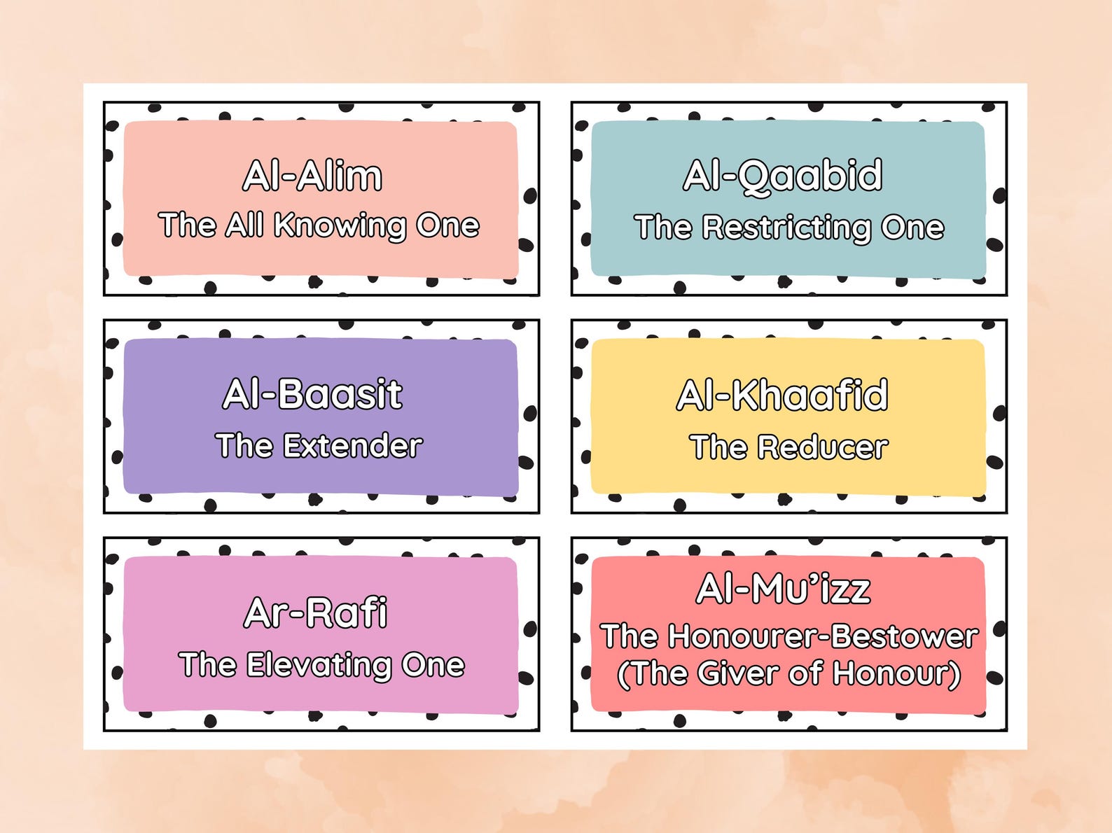99 Names of Allah Flashcards for Kids | Islamic Memory Cards | Learn ...