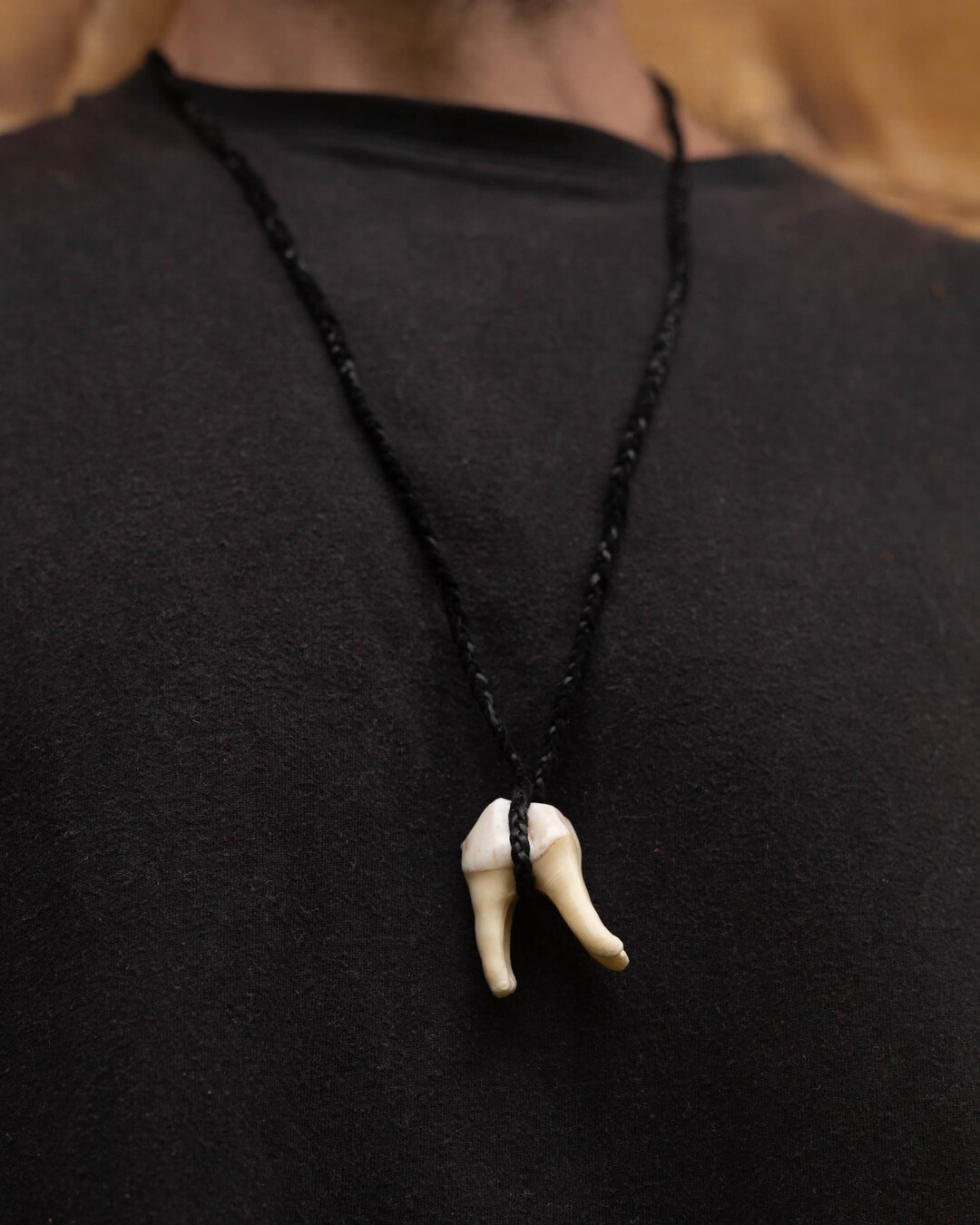 Real Moose Tooth Necklace: Leather Pendant, Handmade Bone Jewelry - Etsy