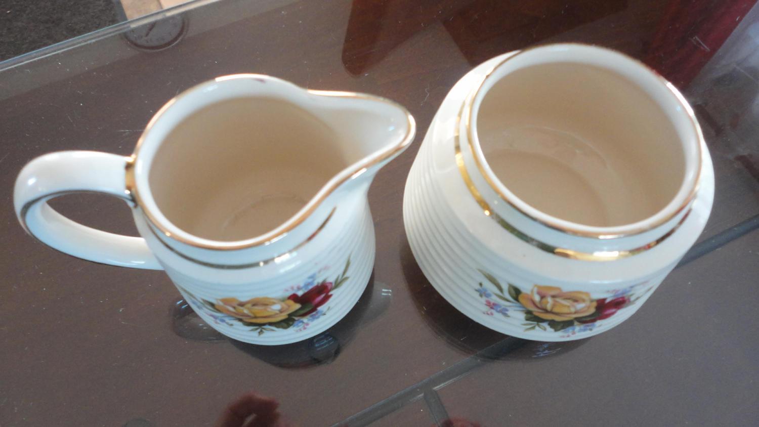 60s Sadler Red /yellow Roses Ribbed China Creamer & Open Sugar - Etsy ...