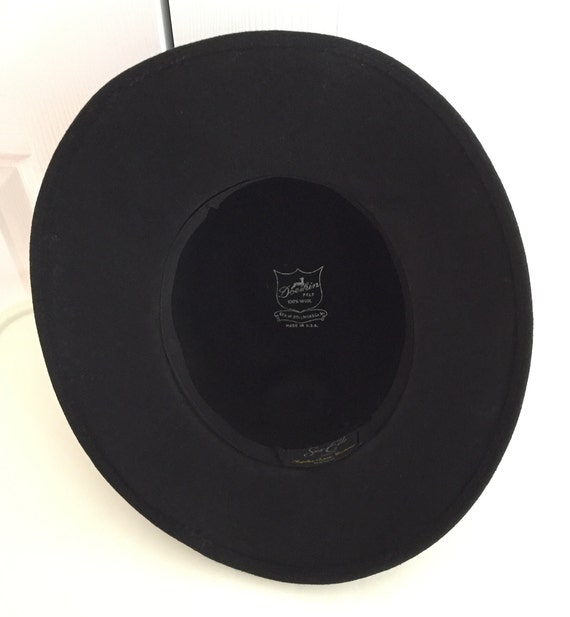 70s Vintage Black Doeskin Wool Felt Women Hat 21 1/2… - Gem
