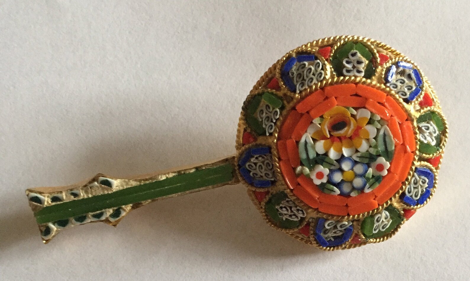 60s Micro Mosaic/goldtone Mandoline Shape Flower Brooch - Etsy