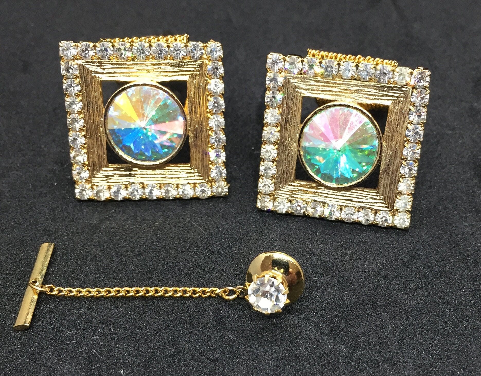 60s Square Rhinestones/ Goldplate Art Deco Design Cufflinks - Etsy Canada
