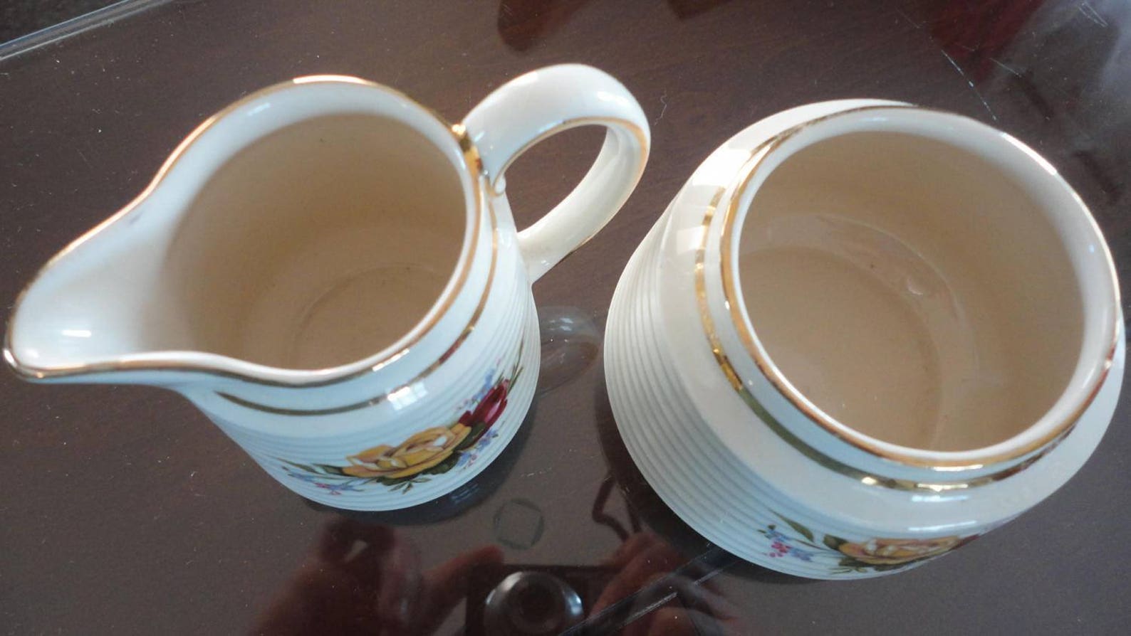 60s Sadler Red /yellow Roses Ribbed China Creamer & Open Sugar - Etsy ...