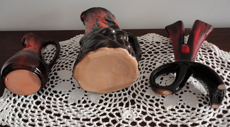 Pottery Lot 4 Red / Black Lava Laurentian Jugs & Flower Holder Made in ...