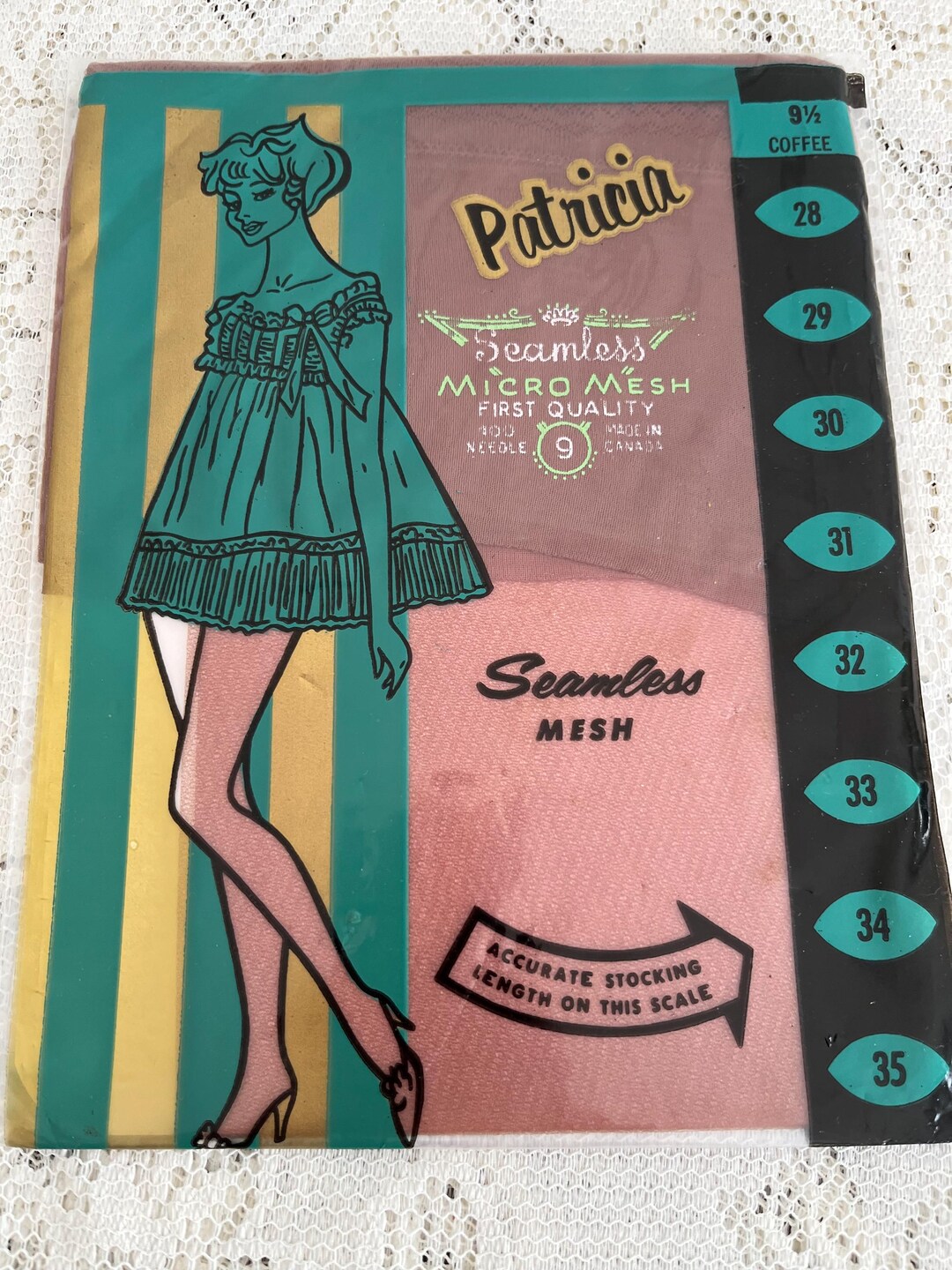 60s Pair Coffee Color Nylon Stockings Seamless Micro Mesh Patricia Size ...