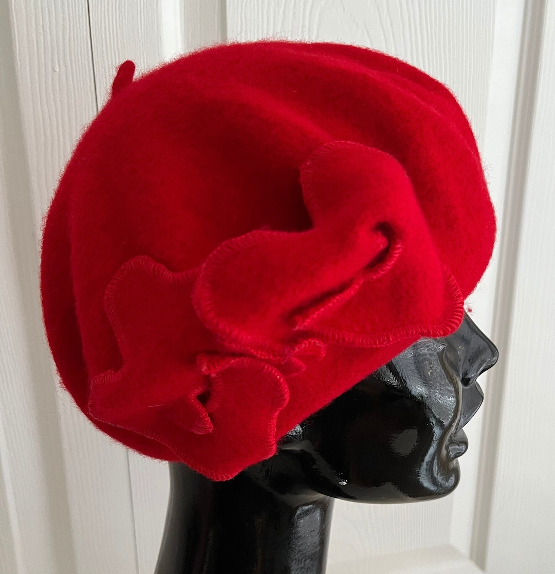 80s Red Wool Beret Hat Small 10 Inches Beatnik Look Made in Canada ...