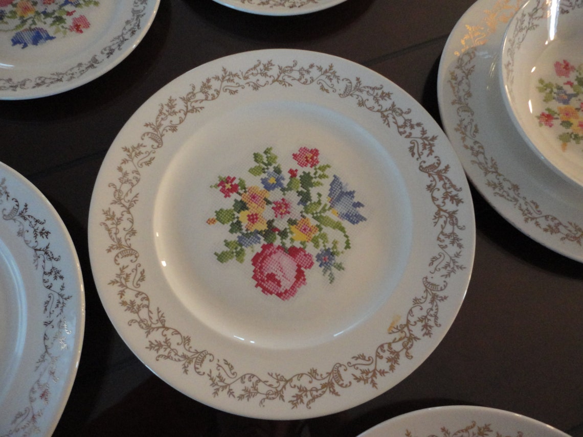 Vintage British Empire Ware Sampler Petit Point 22k Gold | Etsy