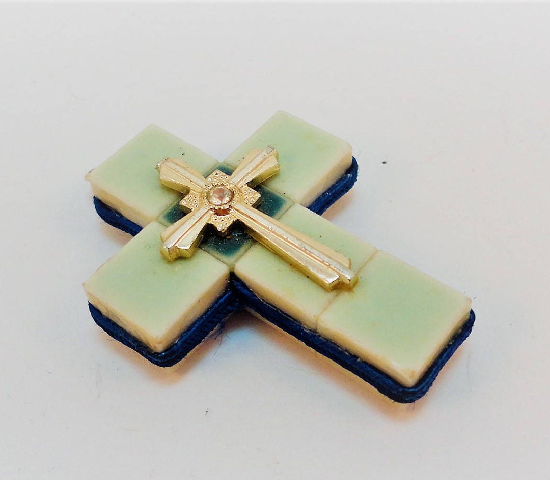 30s Light Blue Ceramic Tiles Cross Crucifix Catholic - Etsy Canada