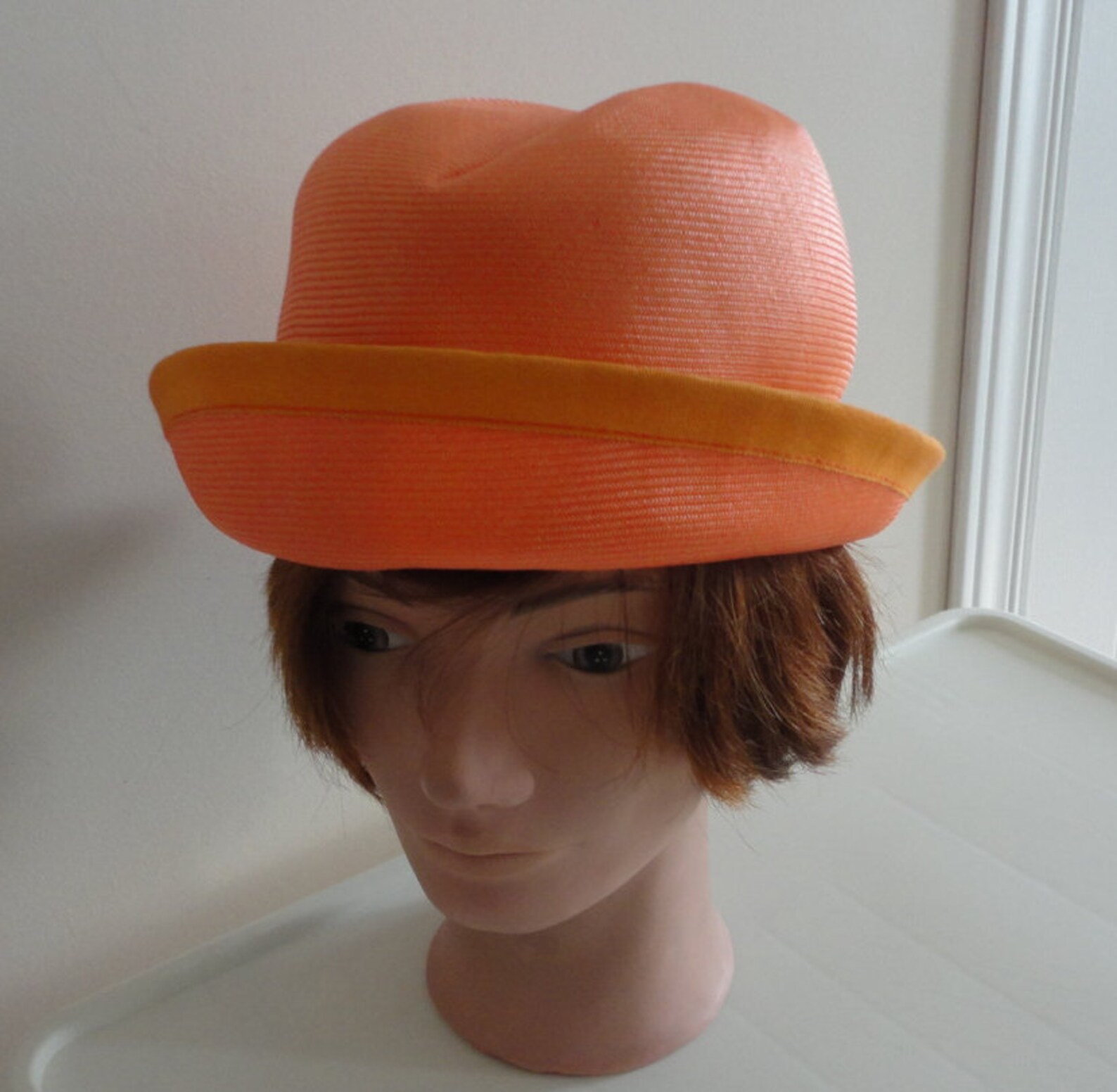 60s Orange Straw Women Hat Small 21 1/4 inches Eve Marie NY | Etsy