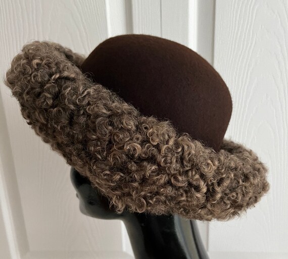 70s Dark Brown Felt/Brown Persian Lamb Rim Women Hat … - Gem